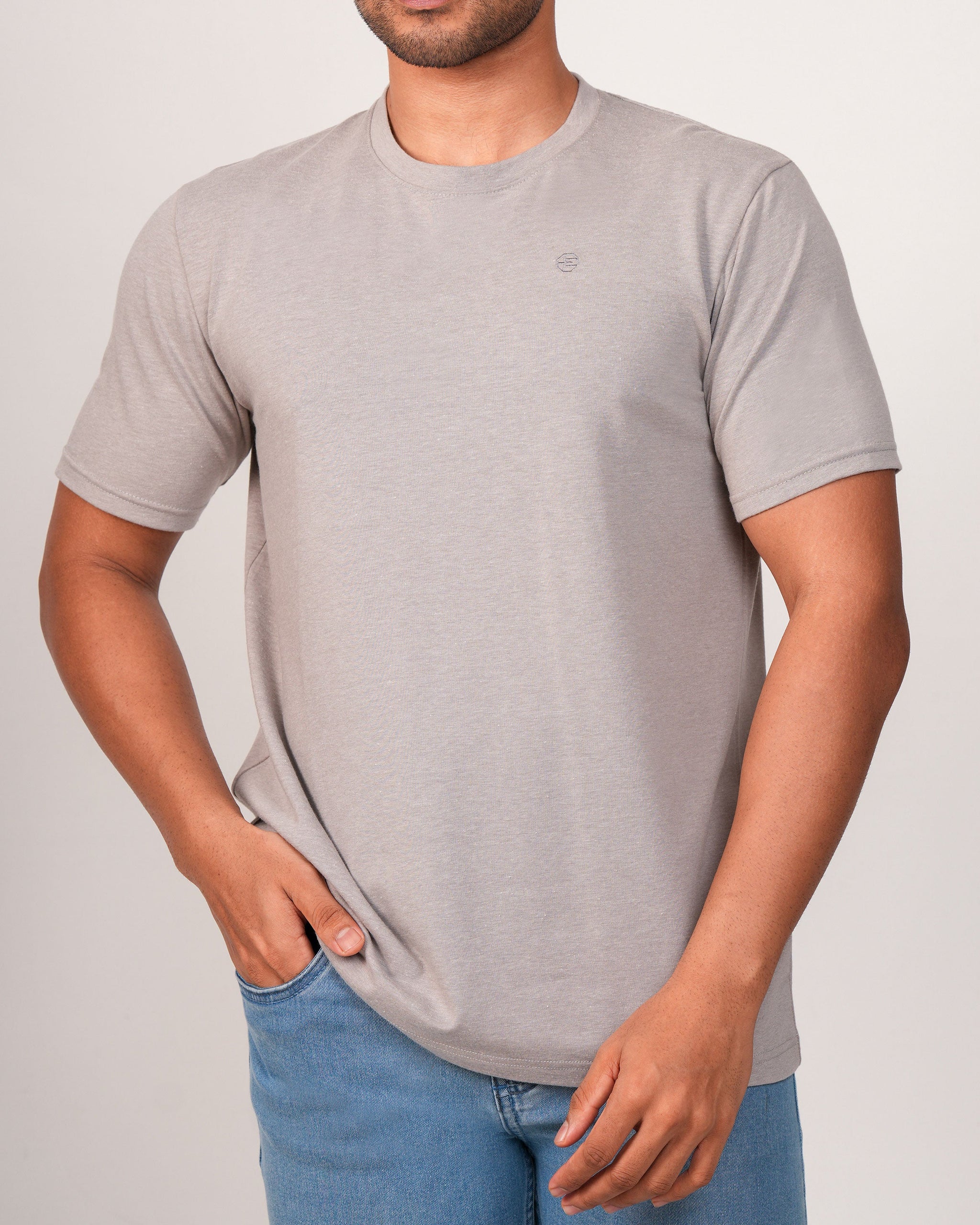 Emerald Crew Neck Plain Slim Fit-Ash