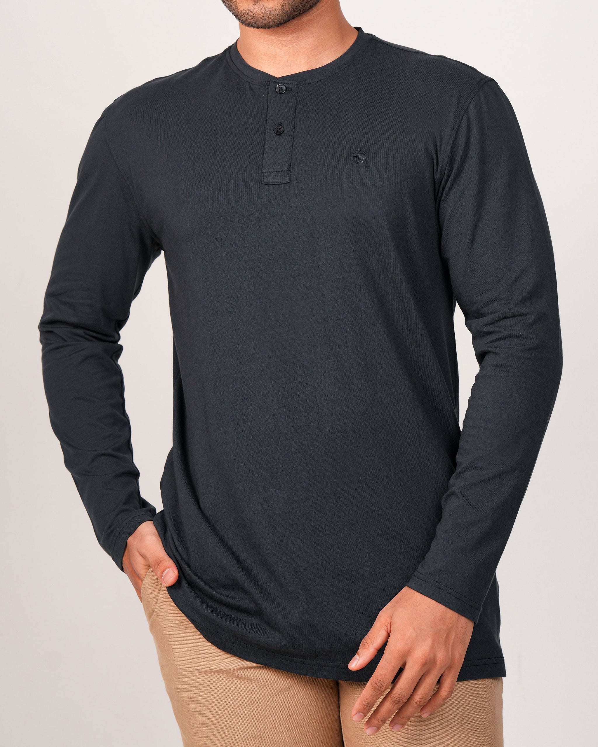 Emerald Henley Plain Slim Fit-Dark Denim