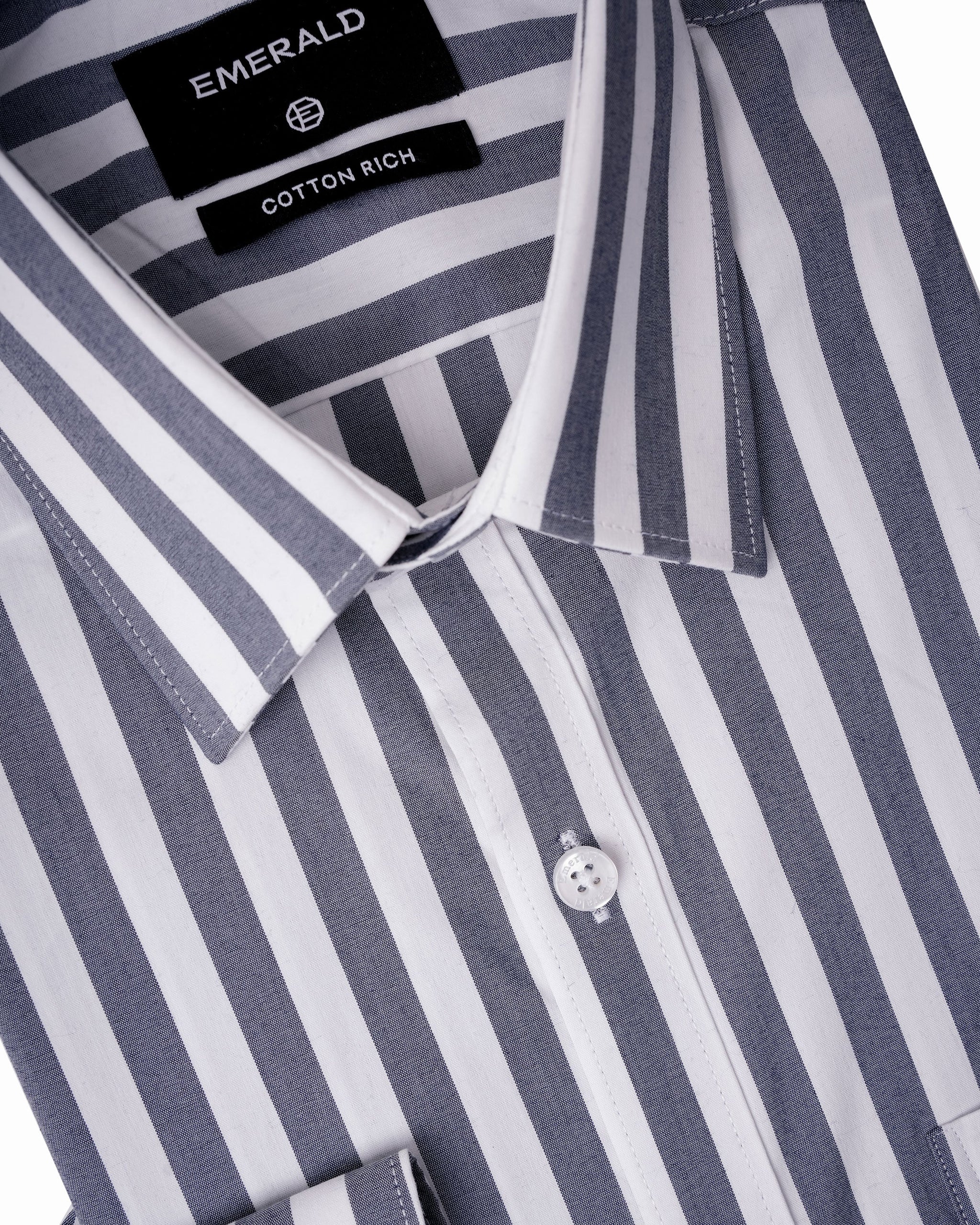 Emerald Formal White Ground Stripe Slim Fit - Blue Depths