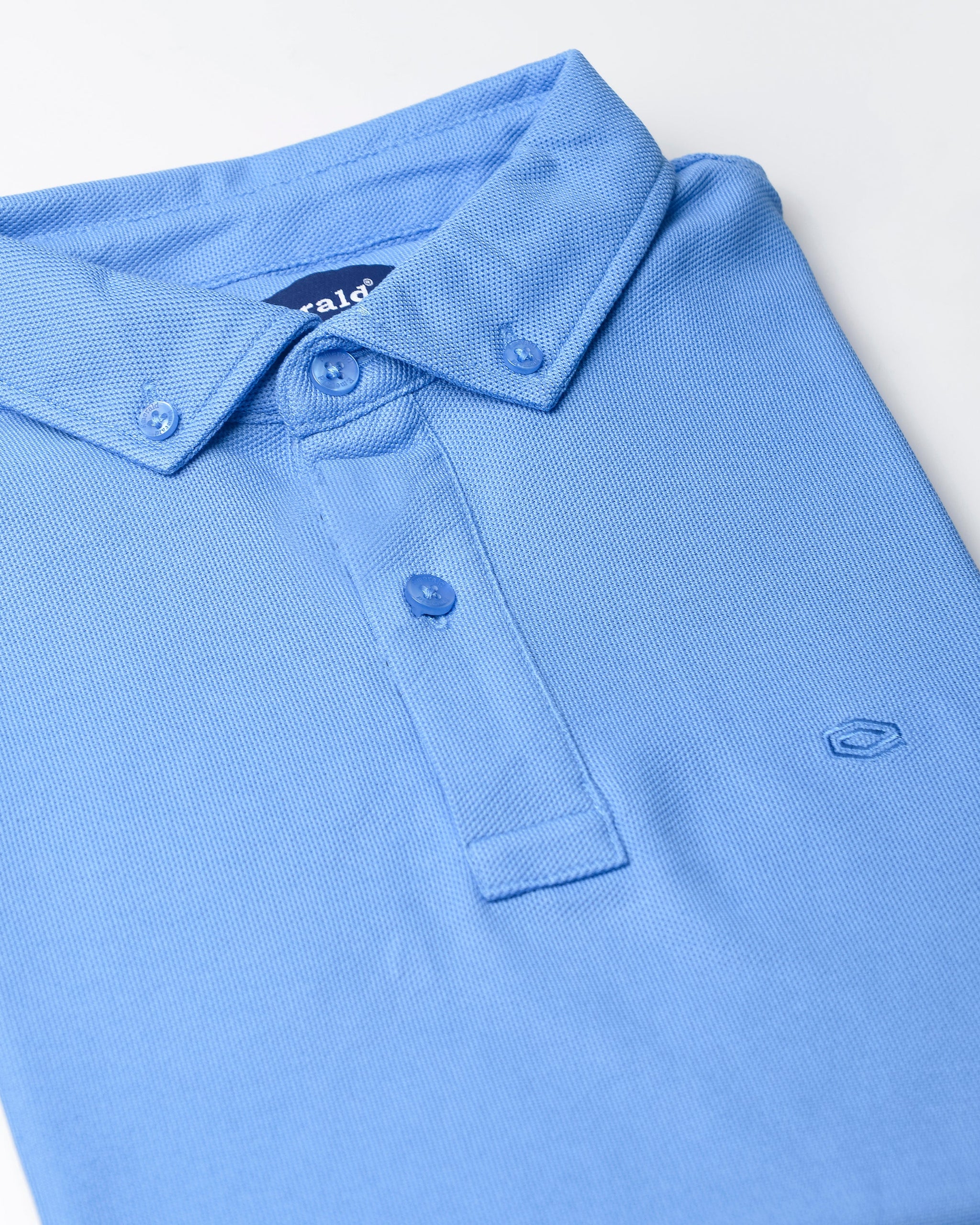 Emerald Button Down Polo-Forget Me Not Blue